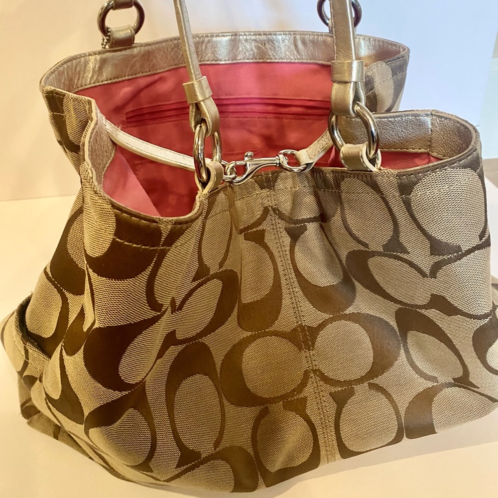 Authentic Coach Bag: Gabby Signature Tote, Beige & Br… - Gem